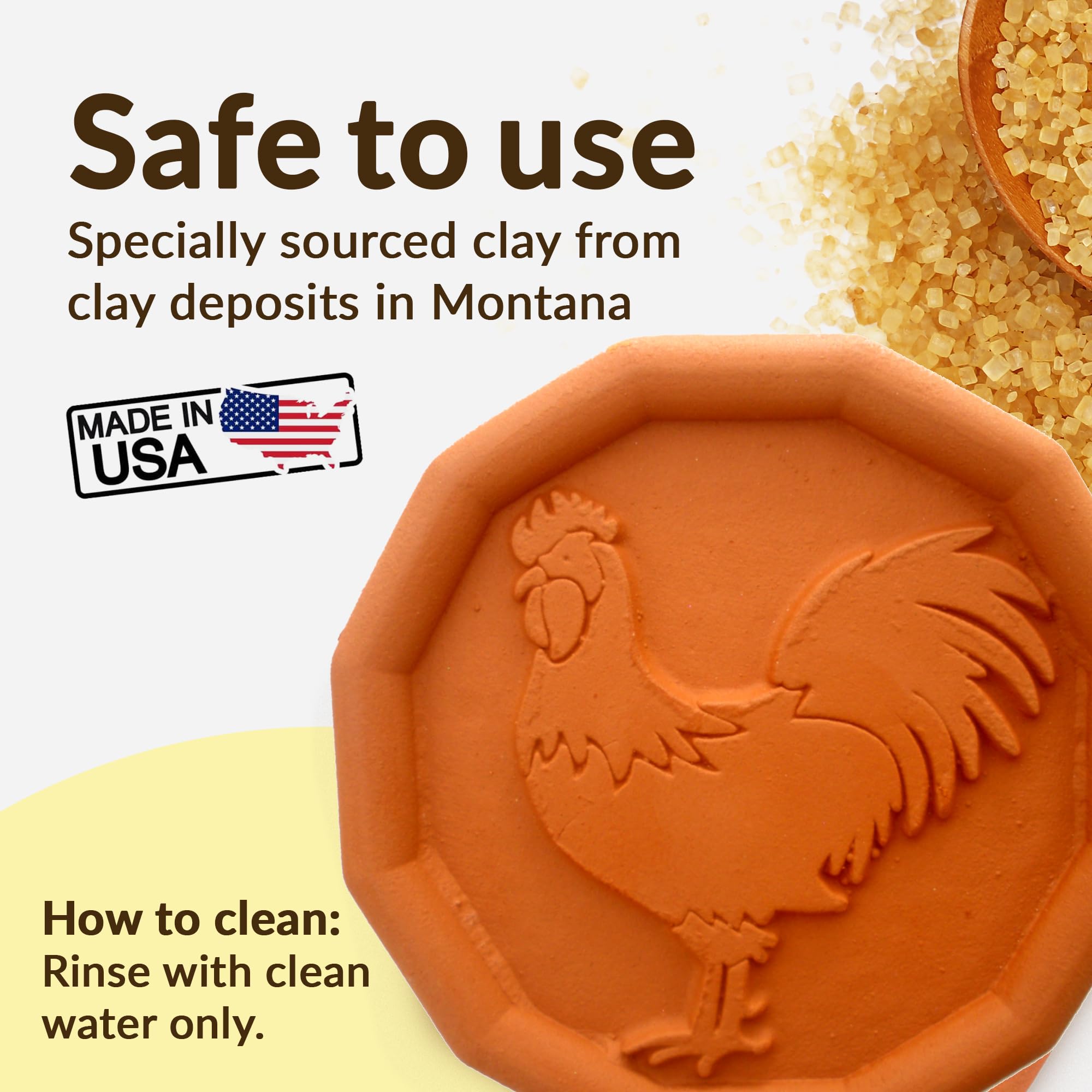 JBK Pottery Brown Sugar Saver - Terra Cotta Humidifying Stone Softens Brown Sugar, Keeps Snacks Crisp and Fresh - Natural Clay Moisture Absorber for Food and Chips