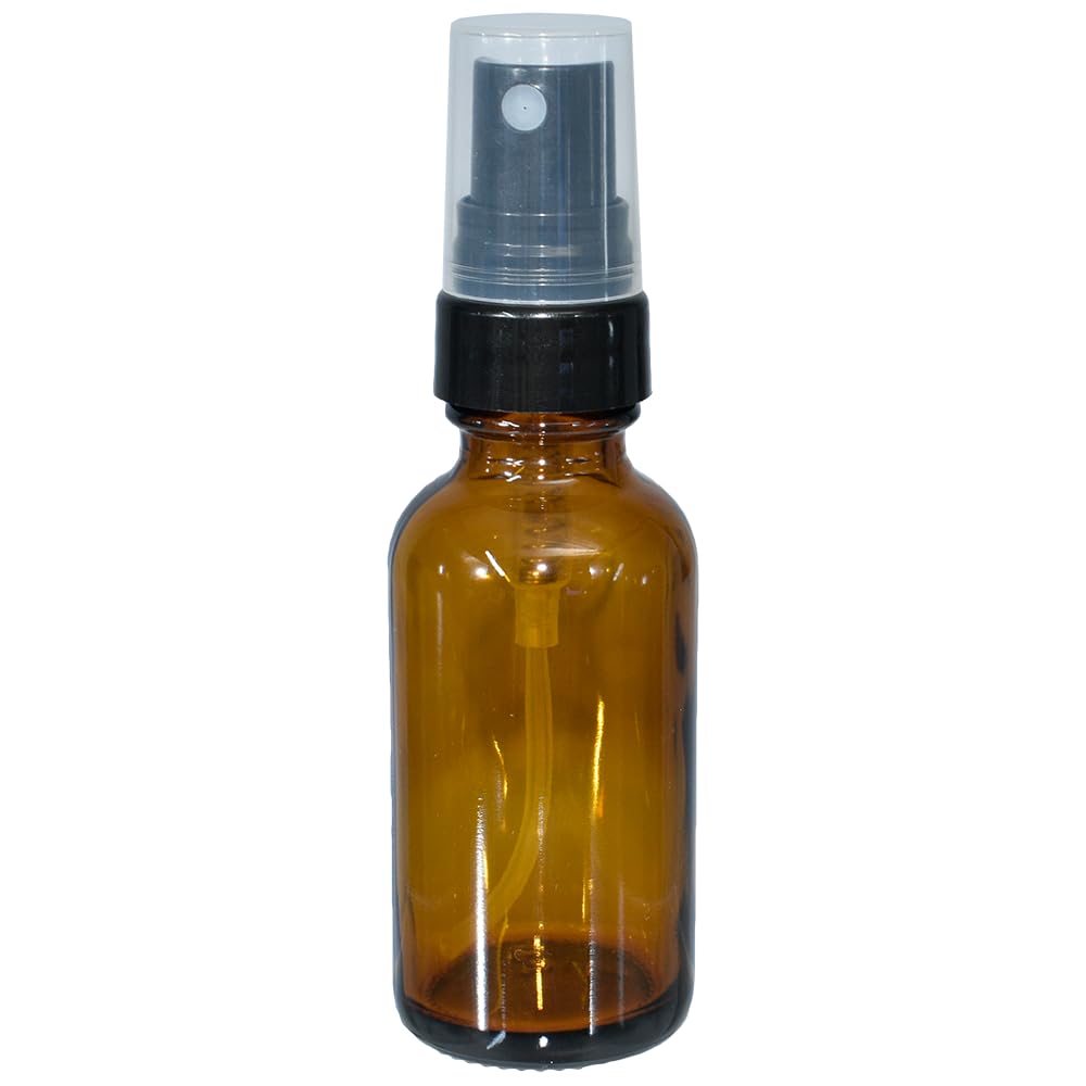 GlassBottleOutlet (Pack of 108) 1 oz. Amber Boston Round with Black Fine-Mist Sprayer