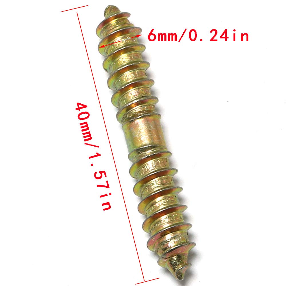 PZRT 12pcs 6x40MM Dowel Screw Zinc Plated Iron Double Ended Screw Self Tapping Furniture Screw