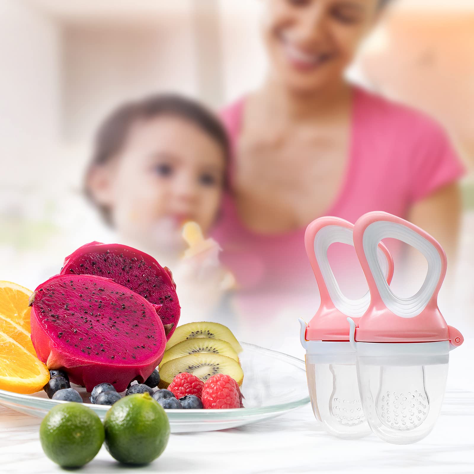 Baby Food Fruit Feeder Pacifier Teething Toys Teether (2Pcak) - Relief Teething Includes All The Sizes Pouches Food Feeder Pacifier 6 Different Silicone Nipple