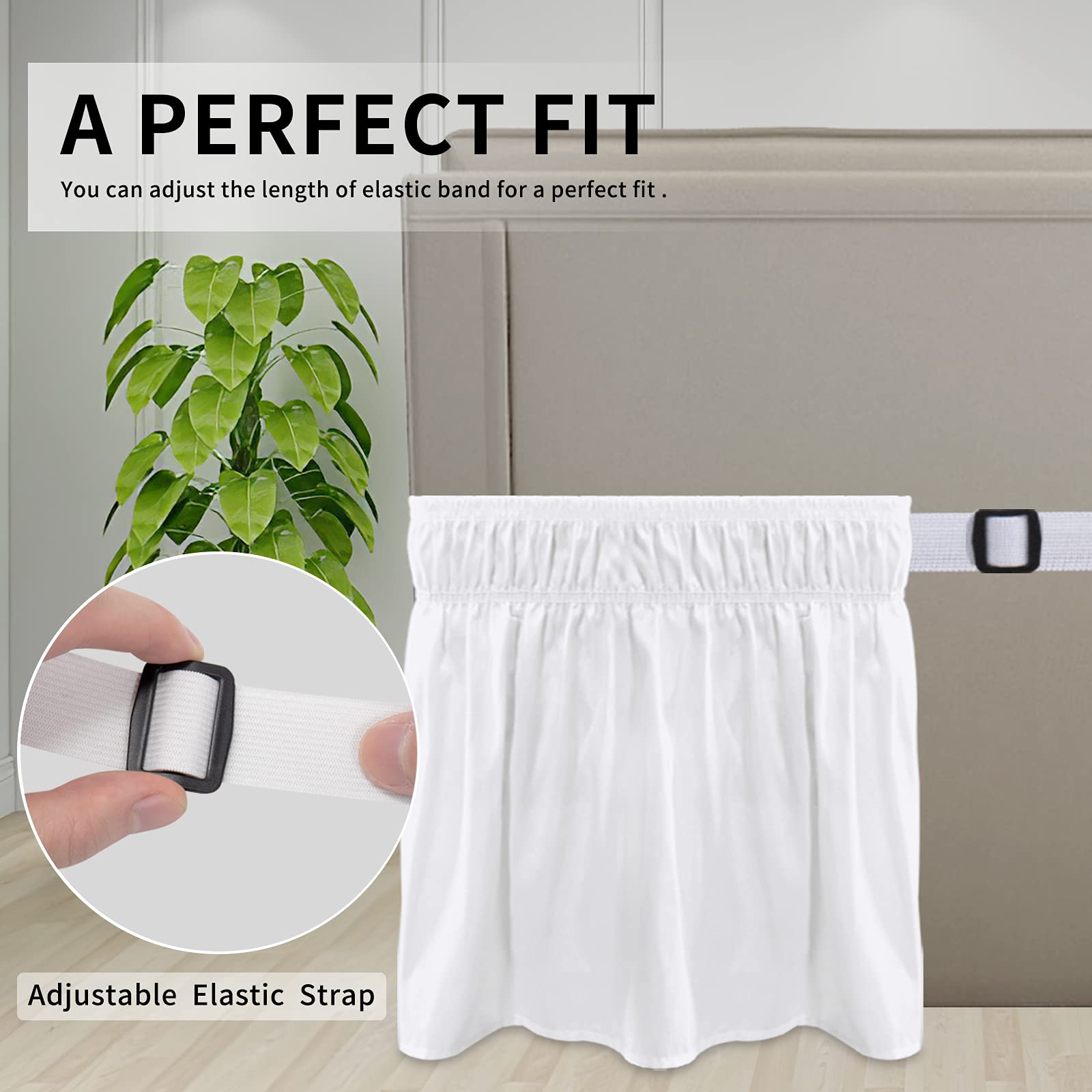 Easy-Going Bed Skirt for Queen or King Size Bed, 18 Inch Tailored Drop, Fitted with Adjustable Elastic Belt, Convenient to Use Without Lift The Mattress (Queen/King, White)