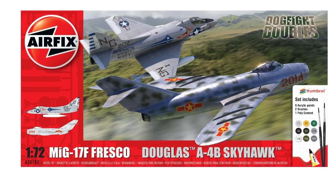 Airfix Dogfight Doubles Mig 17 & Douglas Skyhawk 1:72 Vietnam War Military Aviation Plastic Model Kit Gift Set A50185, Small