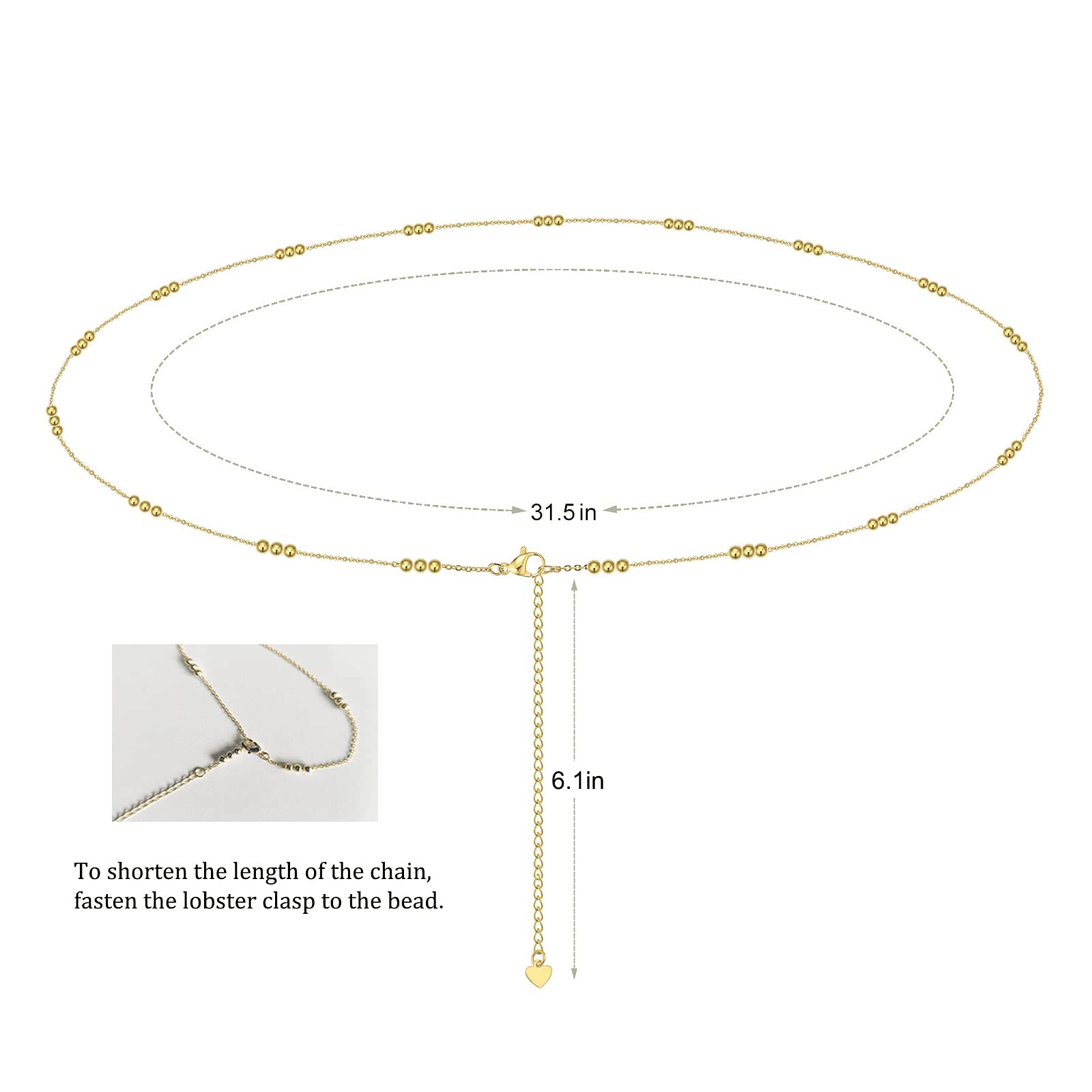 AllenCOCO 18K Gold Plated Beach Bikini Body Chain Metal Three Beads Waist Chain Adjustable Sexy Belly Chain for Women Girls