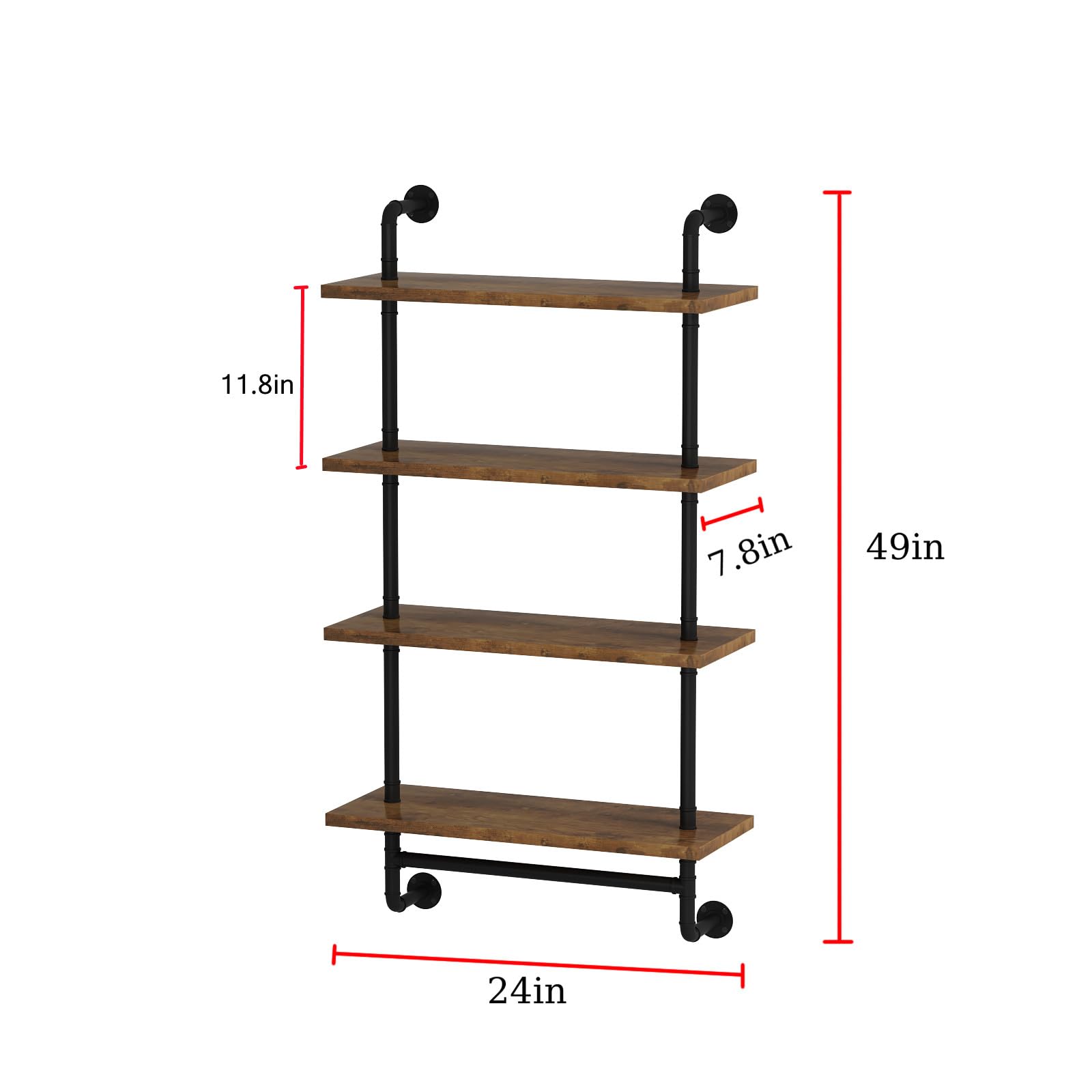 4-Tier Over The Toilet Storage Rack, Wall Mounted Bathroom Organize Shelf with Hanging Rod, above Toilet Storage Shelf Bathroom Space Saver