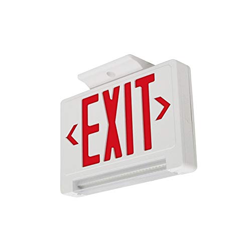 LFI Lights | Compact Combo Red Exit Sign with Emergency Lights | White Housing | All LED | Adjustable Light Bar | Hardwired with Battery Backup | UL Listed | (2 Pack) | COMBOLP-R