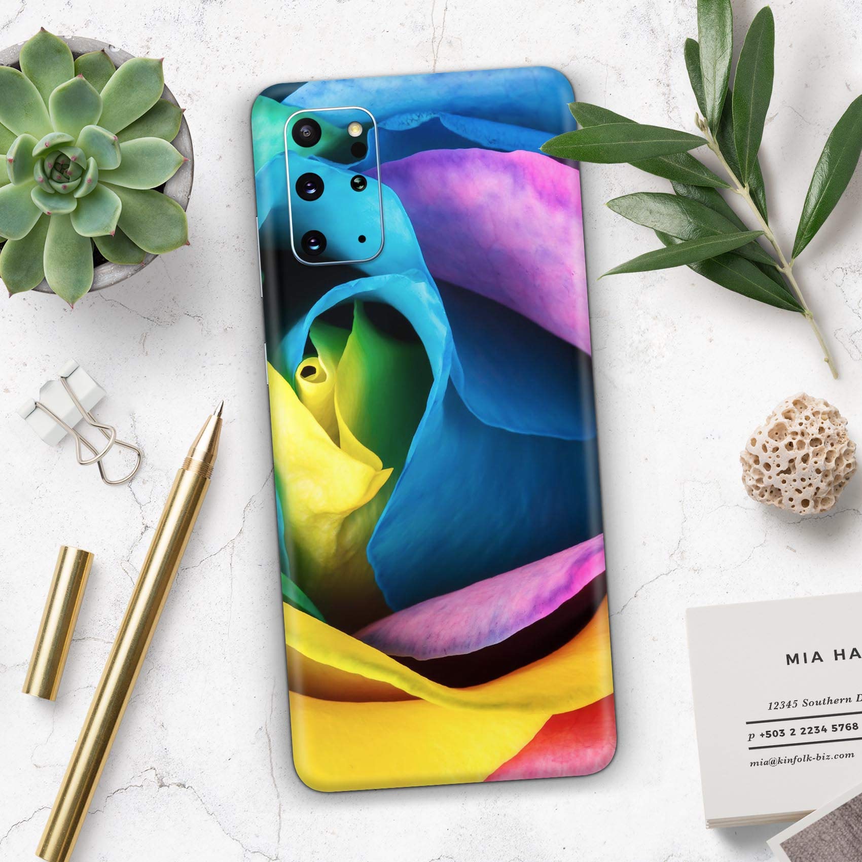 DesignSkinz Rainbow Dyed Rose V3 Protective Vinyl Decal Wrap Skin Cover Compatible with The Samsung Galaxy S20 (Screen Trim & Back Glass Skin)