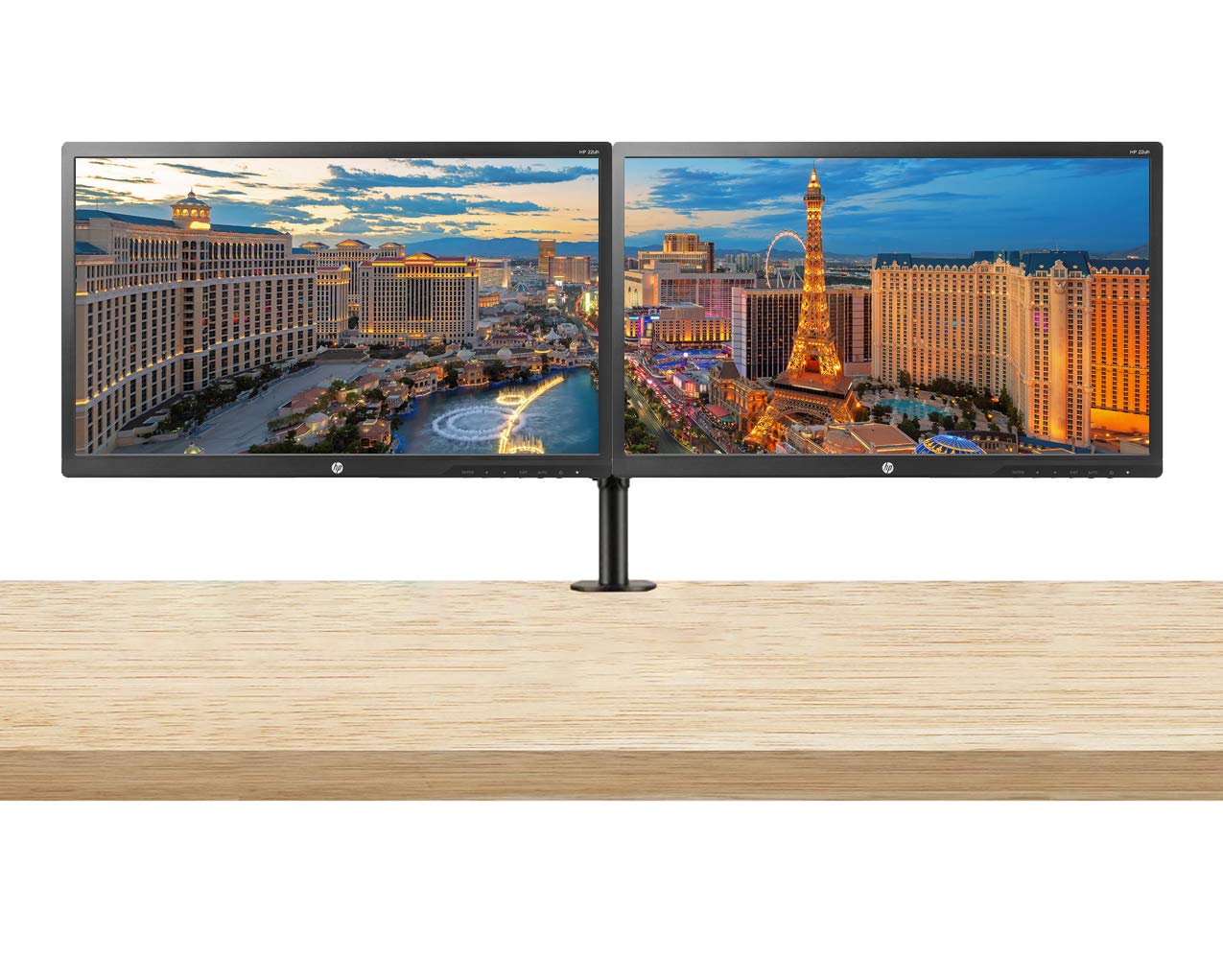 HP 22uh 21.5-inch Full HD 1920 x 1080 LED Backlit LCD Monitor 2-Pack Bundle with HDMI, VGA, DVI Ports, and Desk Mount Clamp Dual Monitor Stand