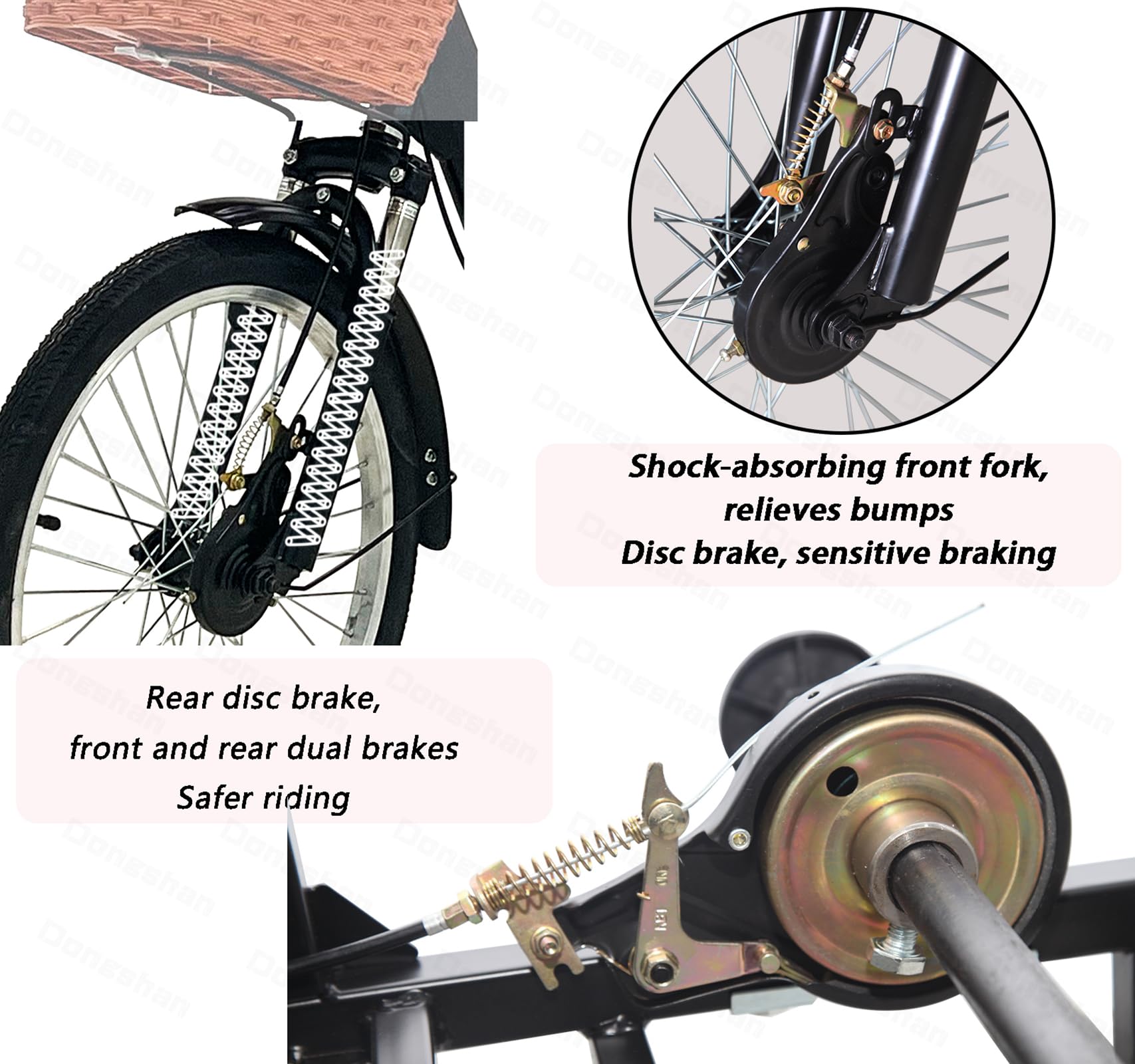 Adult Tricycle Folding Bicycle Comfortable seat 3 Wheel Bicycle Rear Enlarged Vegetable Basket Double Chain 20inch Shock Absorber Front Fork for Parents and Children Maximum Load 440lbs (Black)