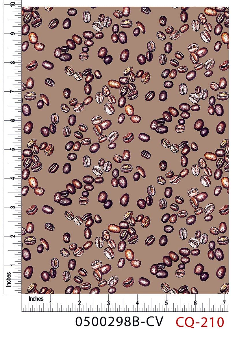 Coffee Beans Design 100% Cotton Quilting Fabric by The Yard (Brown, Light Brown, Tan, White)
