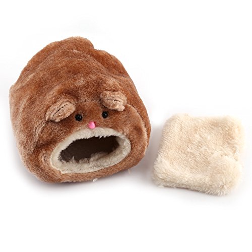 Cozy Pet Bed, Cute Cartoon Soft Plush Warm Pet Nest Pet Cave Hut Hamster Mouse Sleeping Bed Washable Small Animal House Home Hammock for Hamster Chinchilla Squirrel Guinea-Pig Cavia Cobaya(Brown)