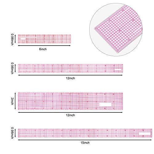 4 Pieces Clear Plastic Ruler Grid Ruler Transparent Ruler Metric Ruler Plastic Straight Measuring Tool Ruler Set for Clothes Design Sewing, 6 Inches, 12 Inch, 15 Inch