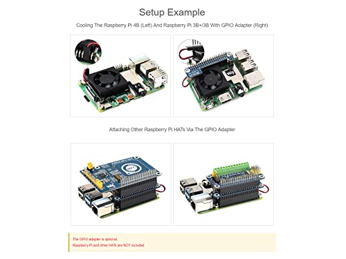 Waveshare Low-Profile CPU Cooling Fan for Raspberry Pi 4B/3B+/3B with Aluminum Alloy Bracket Include GPIO Adapter