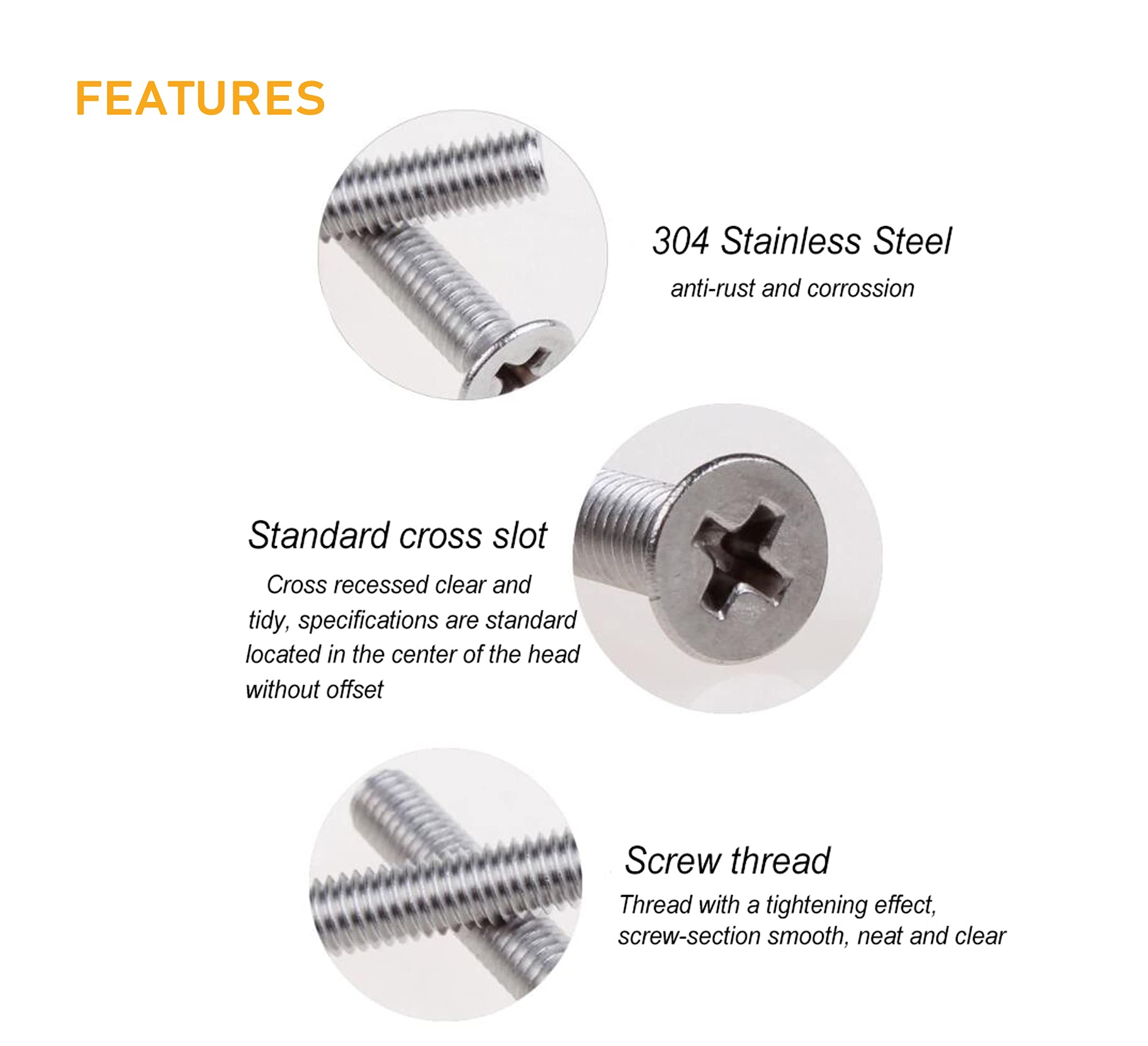binifiMux 100pcs Flat Phillips Head M6 x 8mm/ 10mm/ 12mm/ 14mm/ 16mm 304 Stainless Steel Screws Kit