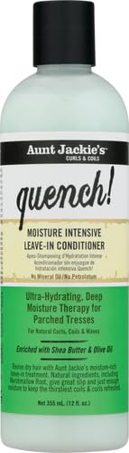 Aunt Jackie's Curls and Coils Quench Moisture Intensive Leave-In Hair Conditioner for Natural Curls, Coils and Waves, Enriched with Shea Butter, 12 oz
