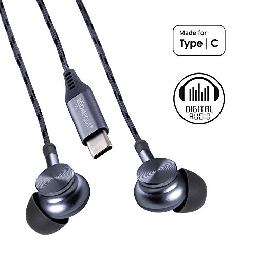 BoomPods Digibuds USB-C Headphones - Best in-Ear Digital Earbuds with USBC Type Connector, Fabric Braided Cable, Sweatproof, Wired Inline Controls for Seamless Entertainment (Ice Blue)