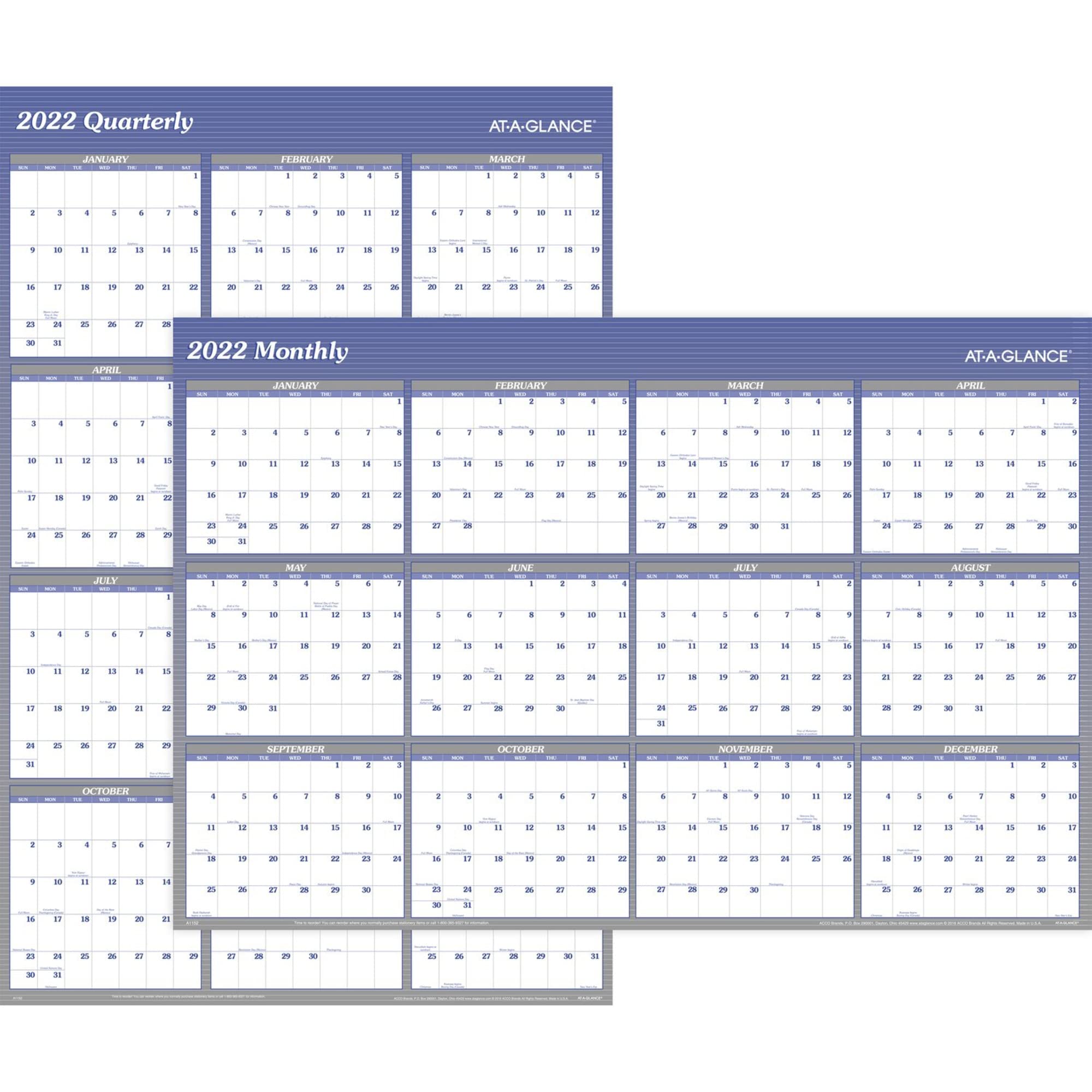 2022 Erasable Calendar, Dry Erase Wall Planner by AT-A-GLANCE, 48" x 32", Jumbo, Vertical/Horizontal, Reversible, Blue (A1152)