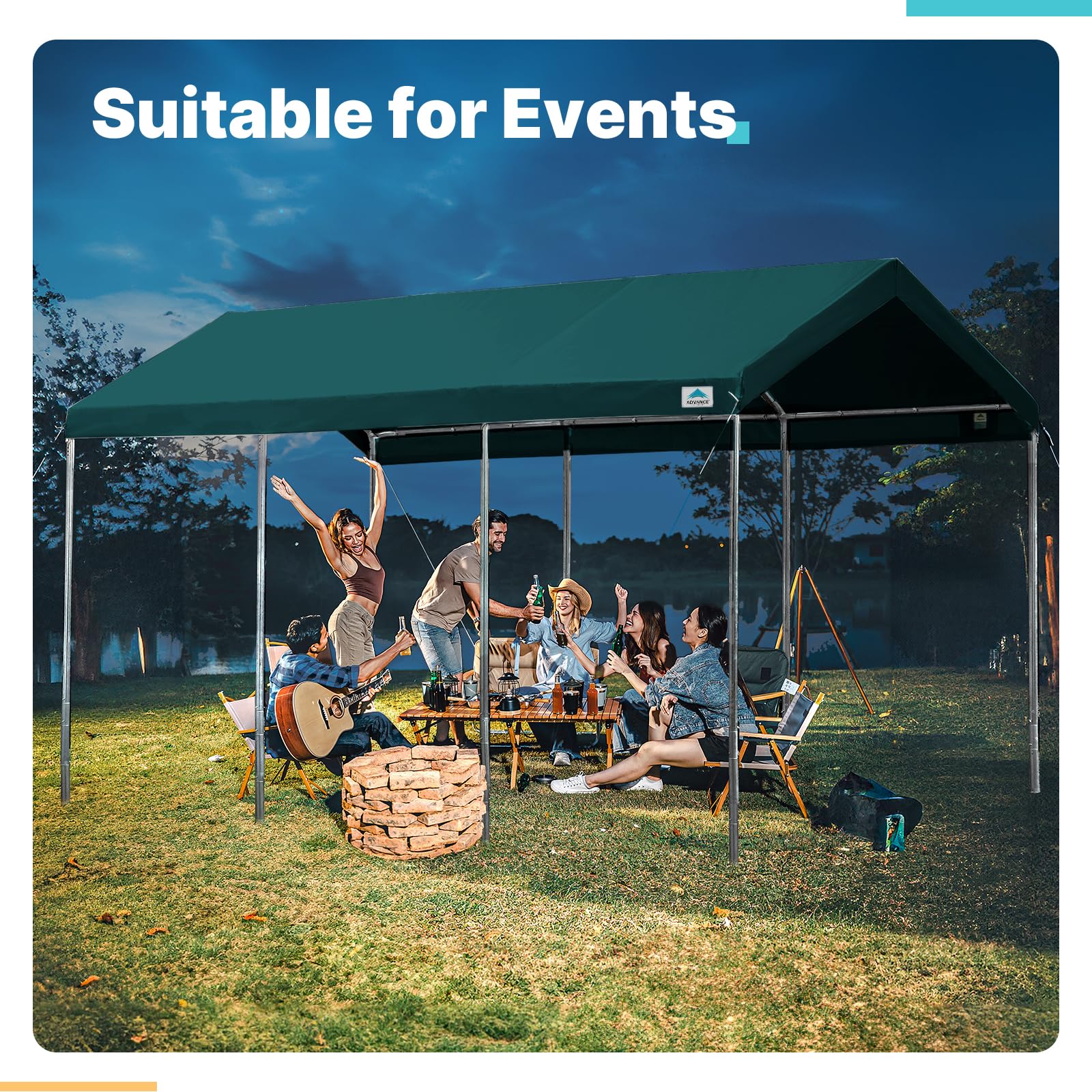 ADVANCE OUTDOOR 10x20 ft Heavy Duty Carport Potable Car Canopy Garage Party Tent Boat Shelter, Adjustable Height from 9.5 ft to 11 ft, Green