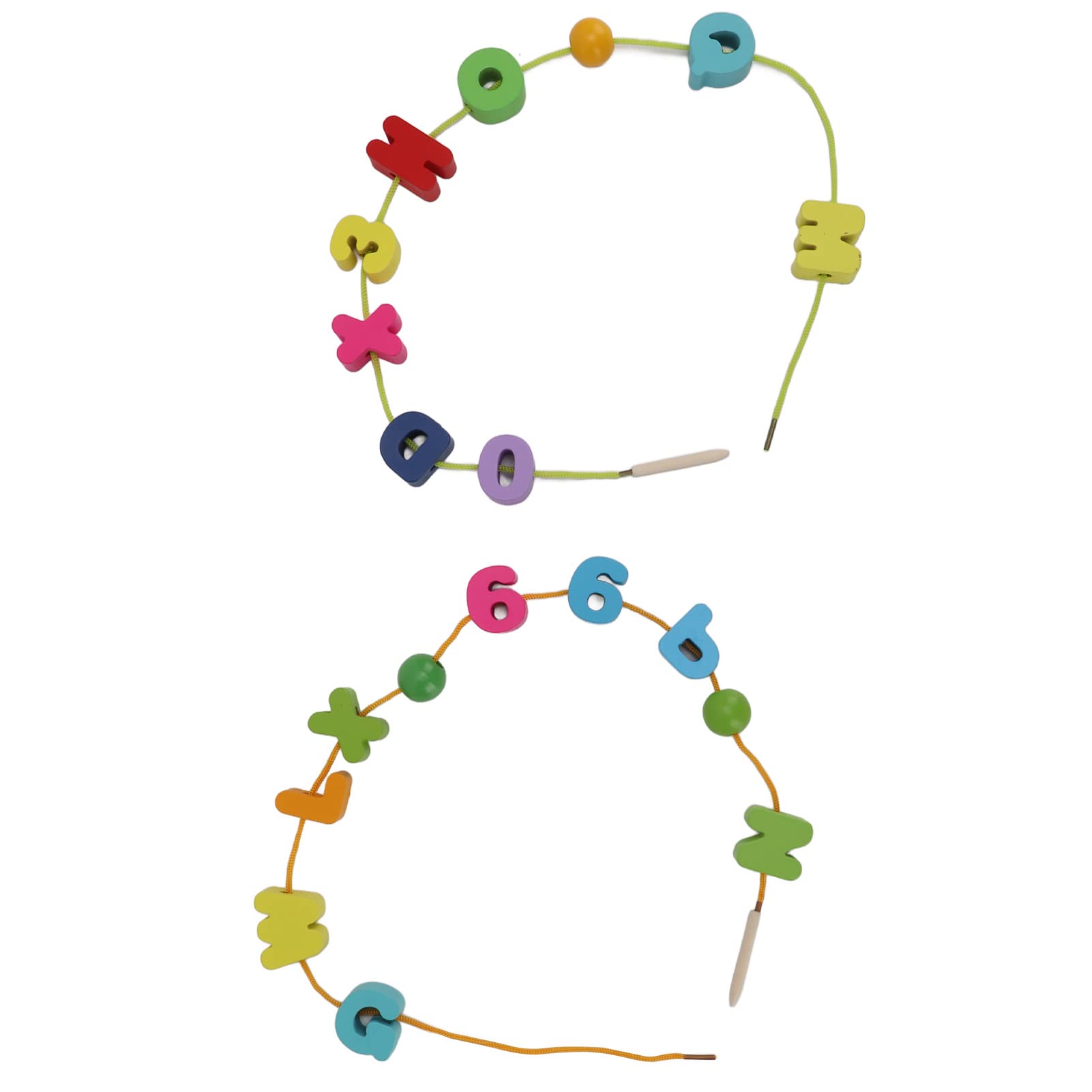 51Pcs Wooden Lacing Beads, Alphabet Letters Numbers Threading String Toys Preschool Fine Motor Skills Toy for Kids Boys Girls