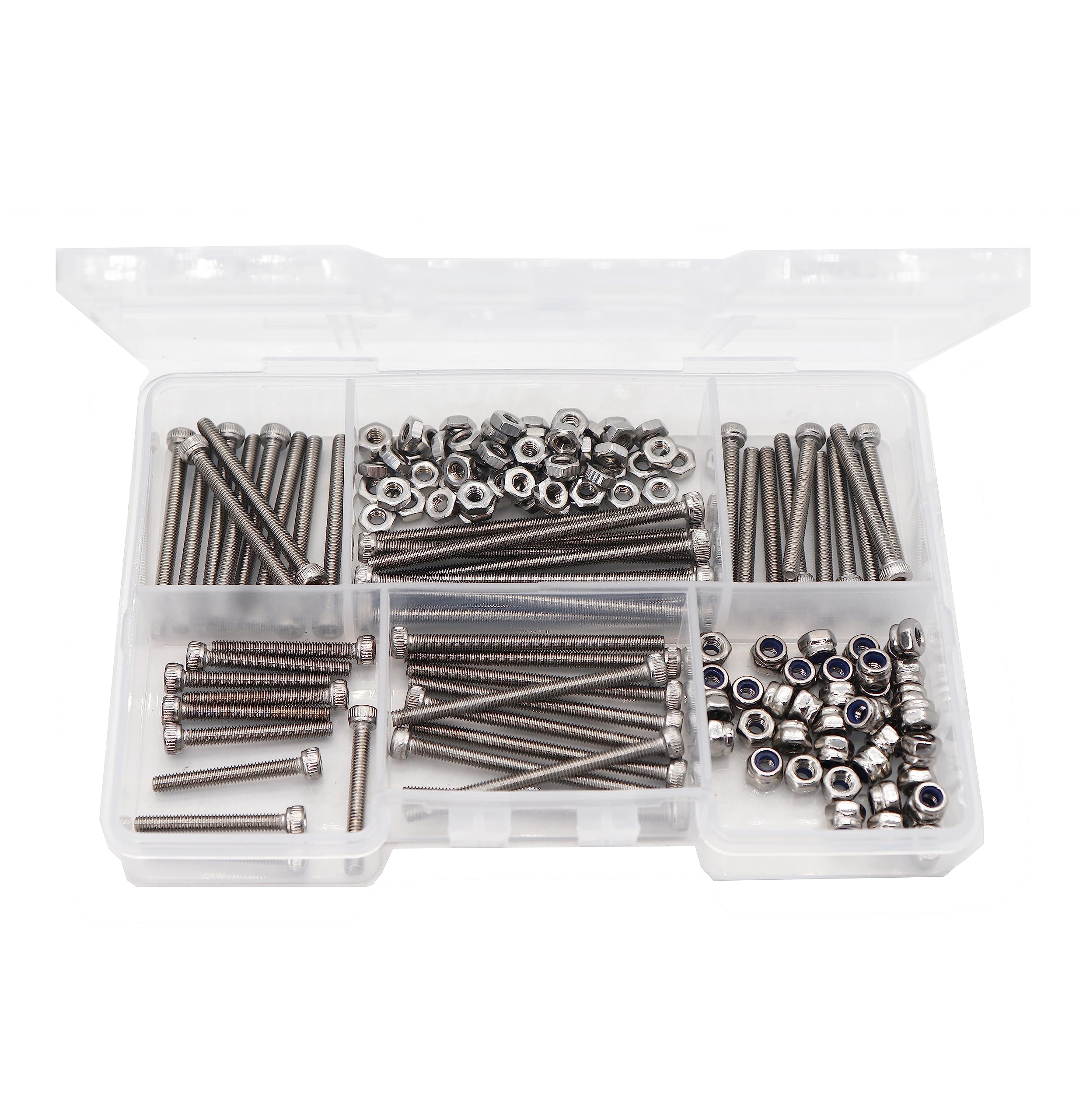 binifiMux 160pcs M2.5 Hex Socket Cap Screws Self Locking Nuts Assortment Kit with Wrench, Silver 304 Stainless Steel, M2.5x20mm/ 25mm/ 30mm/ 35mm/40mm/45mm