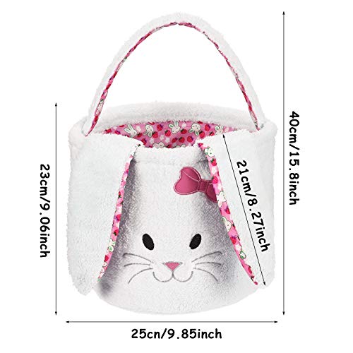Easter Eggs Basket, Fluffy Bunny Baskets Cute Plush Rabit Basket with Foldable Bunny Ears, Easter Egg Hunts Easter Theme Party Supplies for Boys Girls (Pink)