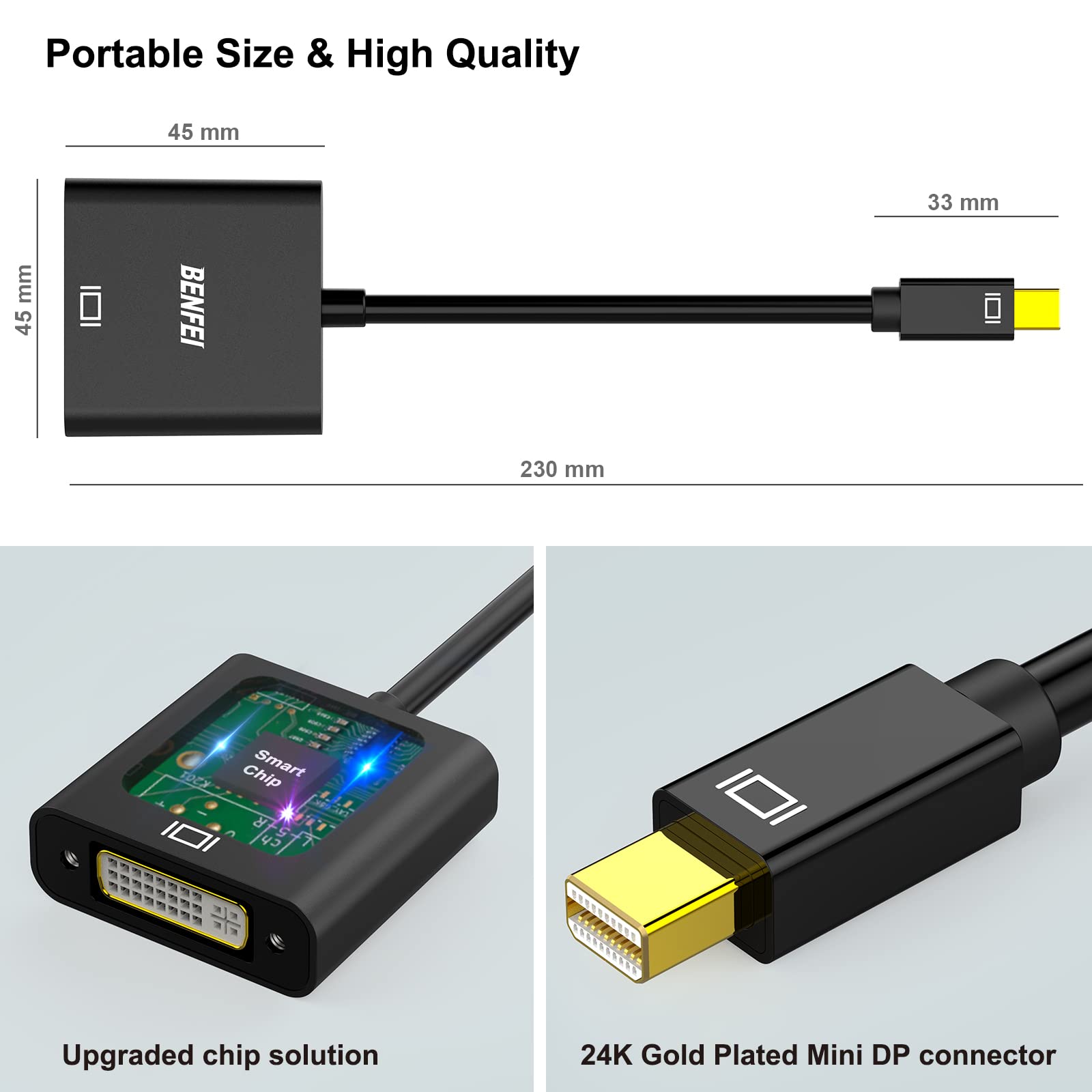 BENFEI Mini DisplayPort to DVI 2 Pack, Gold-Plated Mini DP to DVI (Thunderbolt Compatible) Male to Female Adapter Compatible with MacBook Air/Pro, Microsoft Surface Pro/Dock, Monitor, Projector