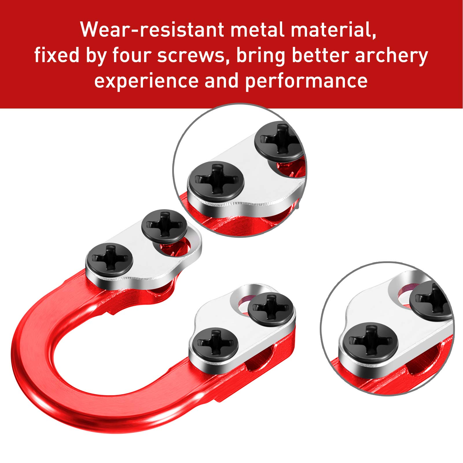 2 Sets Archery D Loop Compound Bow Metal U Nock D Ring Buckle Release Nocking Loop with Screwdrivers for Hunting Installation Accessories (Red)
