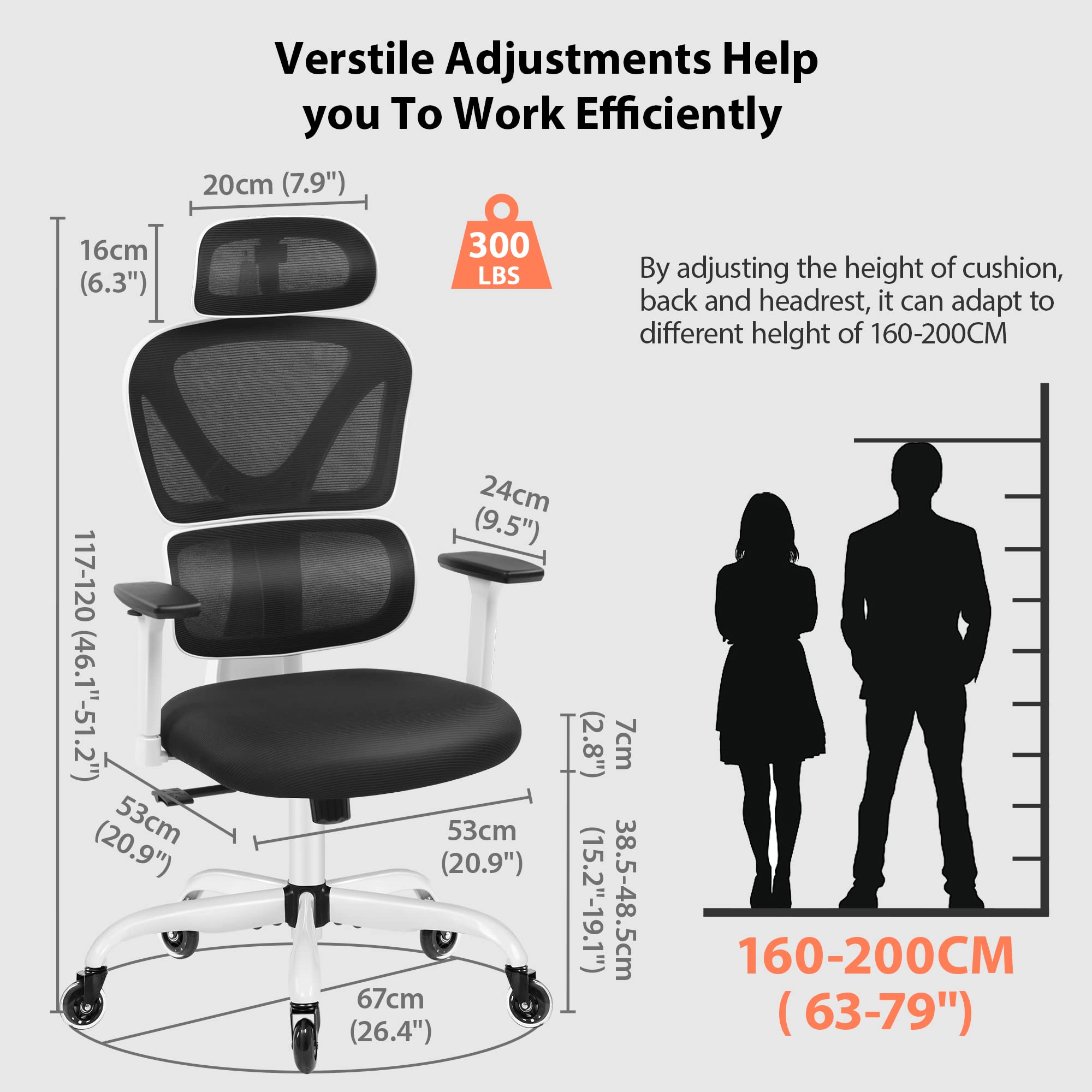 FelixKing Office Chair, Ergonomic Desk Chair with Lumbar Support, High Back Mesh Gaming Chair with Adjustable Headrest and Armrests for Conference Room White