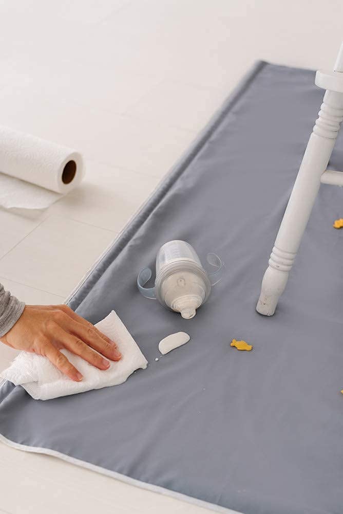 Easy Clean Up Pourable Splat Mat for Under High Chair, Waterproof Spill Mat Washable Non-Slip Floor Protector Splash Mat