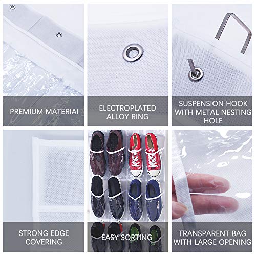QUMENEY 24 Pockets Over the Door Shoe Organiser, Folding Hanging Organiser Shoe Racks with Hooks, Heavy-Duty Hanging Mesh Shoe Holder for Badroom, Bathroom, Wardrobe