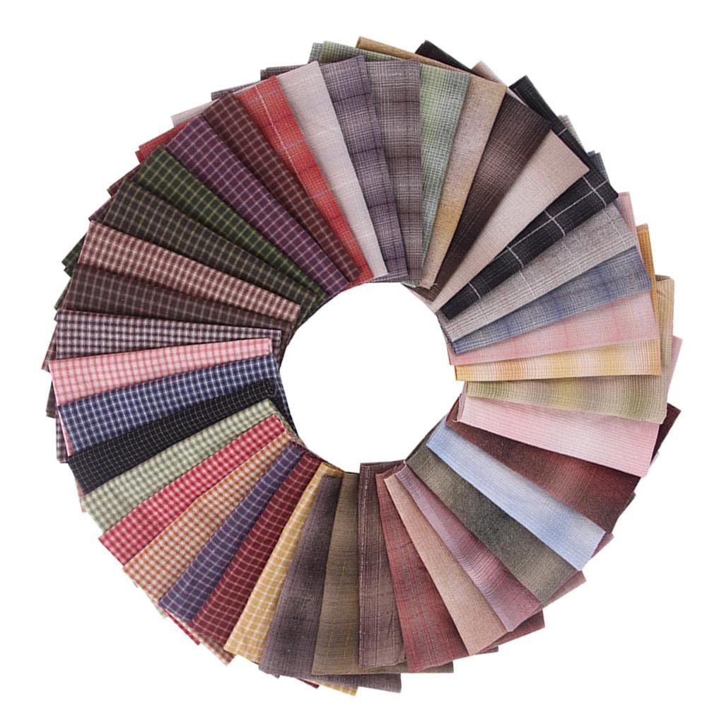 Generic 50Pcs Plaid Fabric Squares Cotton Fabric Squares Quilting Fabric Patchwork 50 Design Precut Quilt Charm Squares for DIY Craft Sewing,, 10x10cm