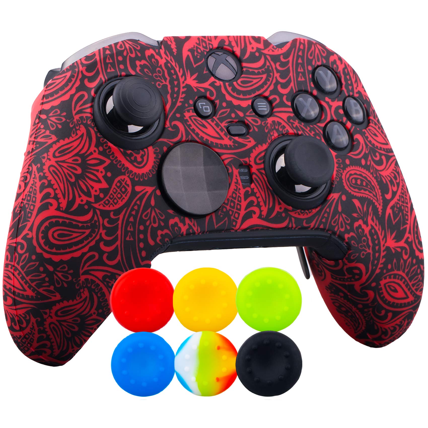 9CDeer 1 x Protective Customize Transfer Print Silicone Cover Skin Plants Red + 6 Thumb Grips Analog Caps for Xbox Elite Series 2 Controller