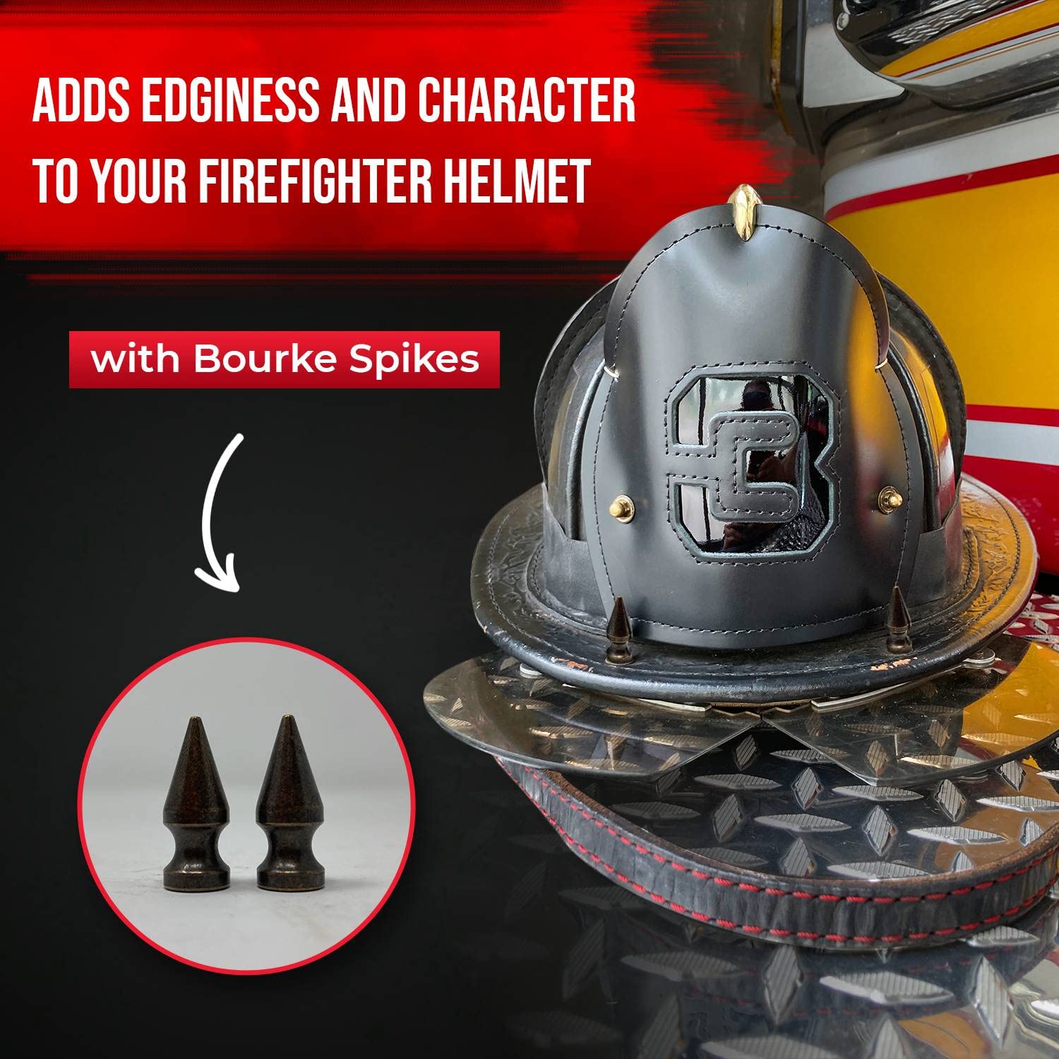 FD Supply Co. Firefighter Helmet Bourke Spikes - Fire Helmet Accessories for Flip Down Eye Shields - Firefighter Gifts for Men (Black)