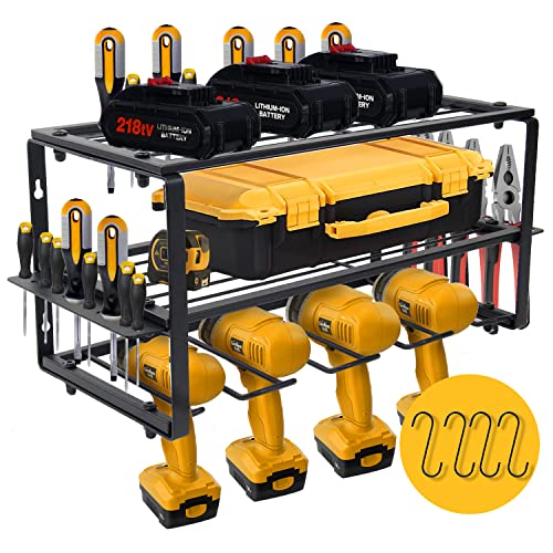 A ENERGY Power Tool Organizer,Heavy Duty Drill Holder Wall Mount,3 Layers Metal Tool Shelf for Cordless Drills & Other Tools Storage at Garage,Workshop,Warehouse,Toolroom