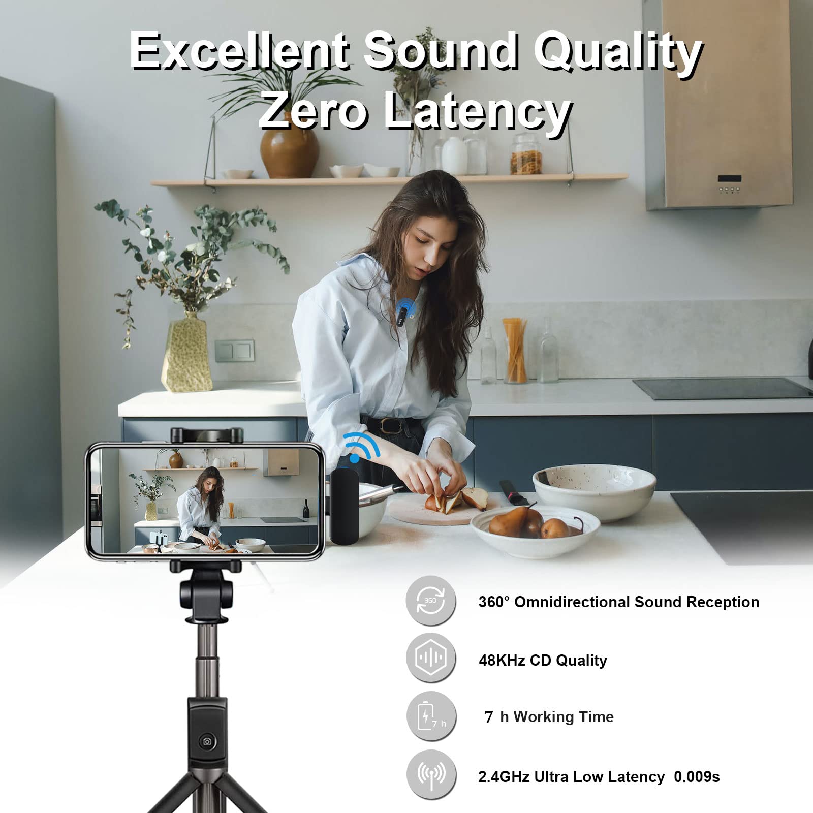 1mii Wireless Lavalier Microphone, 230FT Clip on Lapel Mic for Android Phone, iPhone, Laptop, Zero Latency, Long Range for Video Recording, Tiktok, Facebook, YouTube Live Stream, Interview