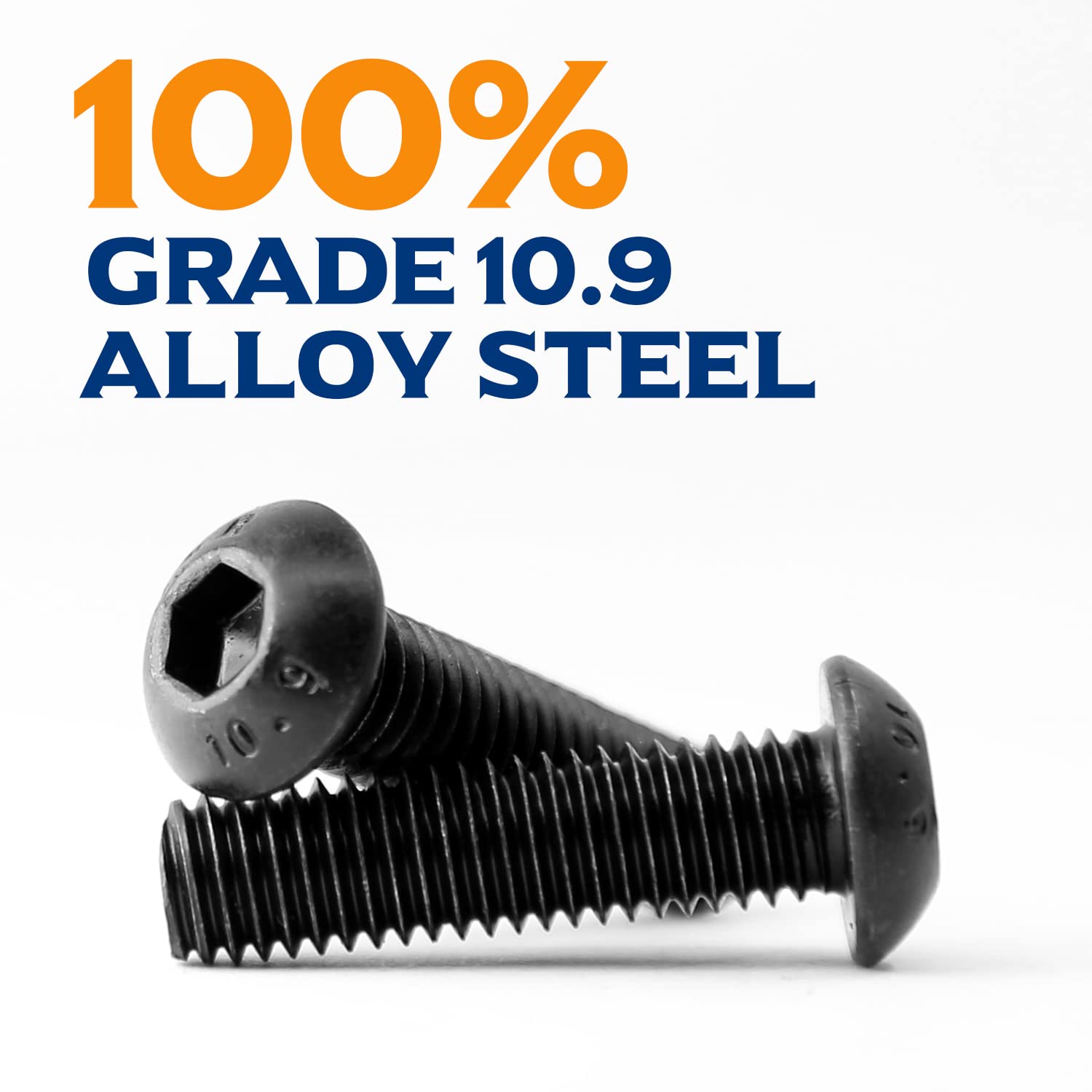 M6-1.0 x 20mm Button Head Socket Cap Screws, 10.9 Grade Alloy Steel, Allen Socket Drive, Black Oxide Finish, Machine Thread, 50 PCS
