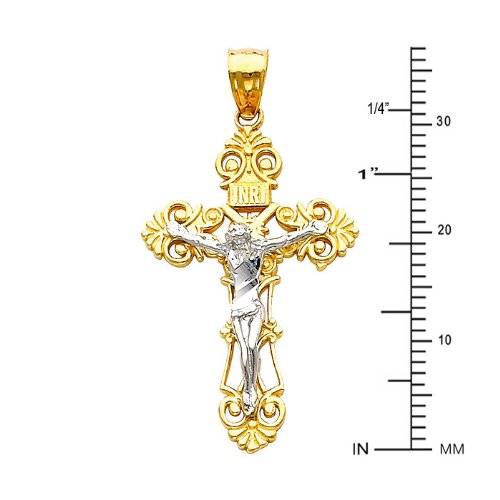 14k REAL Two Tone Gold Religious Jesus Crucifix Cross Charm Pendant