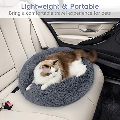 rabbitgoo Cat Beds for Indoor Cats, 20 inches Cat Bed Machine Washable, Fluffy Round Pet Bed Non-Slip, Calming Soft Plush Donut Cuddler Cushion Self Warming for Small Dogs Kittens, Dark Grey, Medium