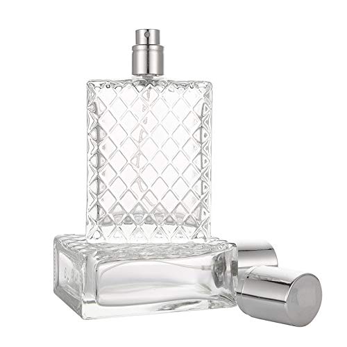 ConStore 2pcs 100ml Square Grids Carved Perfume Bottles Clear Glass spray bottle Empty Refillable fine mist Atomizer Portable Travel Cologne Atomizers Fragrance Containers Sprayer for Party Home