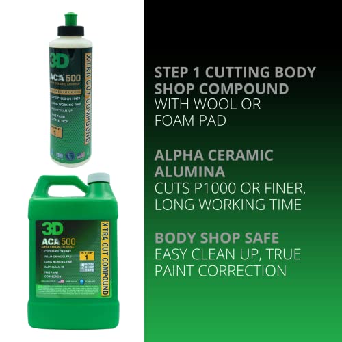 3D ACA 500 X-Tra Cut Compound - 8oz - Step 1 Cutting Body Shop Compound with Wool or Foam Pad - Cuts P1000 or Finer - Easy Clean Up - True Paint Correction - Alpha Ceramic Alumina