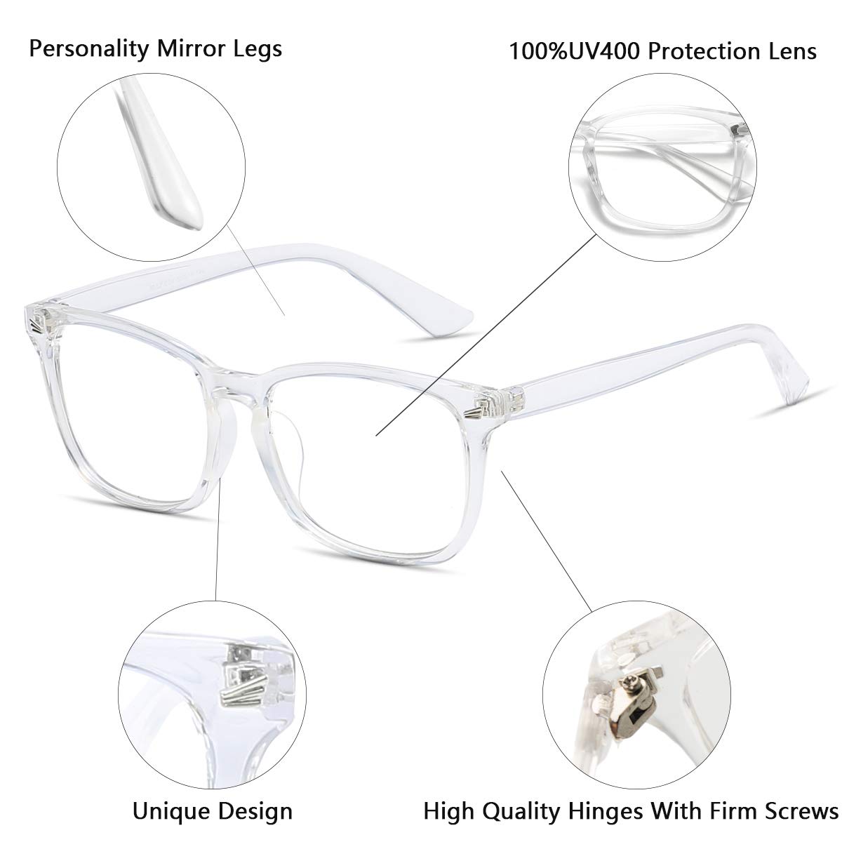 aisswzber Unisex Stylish Square Non-Prescription Eyeglasses Clear Lens Glasses