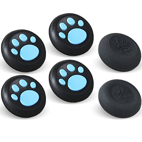 9CDeer Performance Joystick Analog Stick Thumb Grips Set of 6 Compatible with PS5, PS4, Xbox Series X/S Xbox One, Switch Pro Controller Cat's Paw Black & Blue
