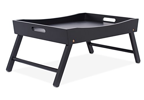 BIRDROCK HOME Wood Bed Tray with Folding Legs - Work from Home - Wide Breakfast Serving Tray Lap Desk with Sides and Handles - Black