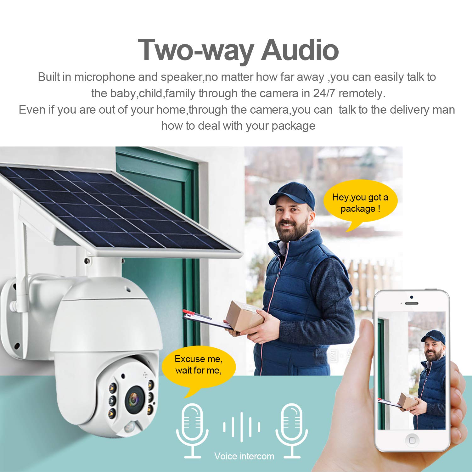 EVERSECU Wireless Solar Powered 2.4Ghz WiFi PTZ Security Camera with Rechargeable Battery Outdoor Home Surveillance, 2-Way Audio, Wire-Free Support Cloud/Local SD Storage, Outdoor Weatherproof