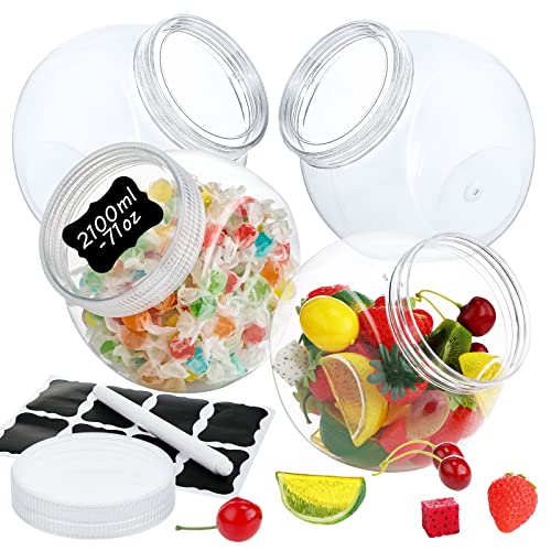 4 Pieces Plastic Candy Jars with Lids 71 oz Clear Cookie Jars Candy Buffet Containers Candy Holder for Candy Buffet Food Snack Storage Canister for Kitchen Counter with Marker and Labels