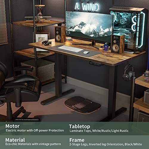 FEZIBO Height Adjustable Electric Standing Desk, 48 x 24 Inches Stand up Table, Sit Stand Home Office Desk with Splice Board, Black Frame/Rustic Brown Top