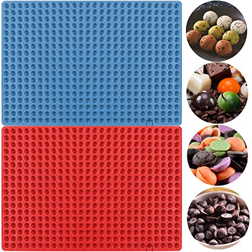 2 Pack 468 Cavity Mini Round Silicone Mold Dog Treats Pan for Cookies, ZONPEN Pet Treats Baking Mold Small Dot Cake Decoration Silicone Baking Mat Cooking Sheets with Red and Blue …
