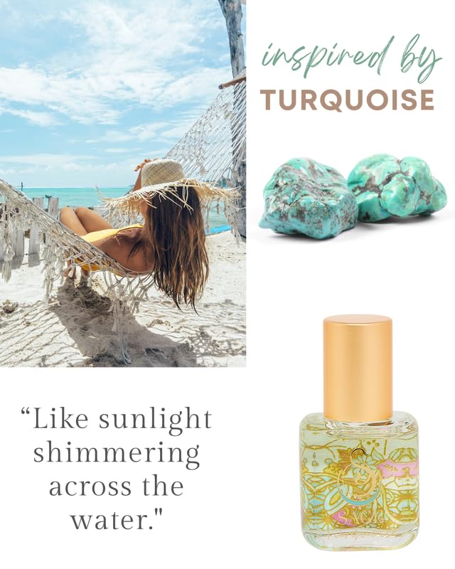 Turquoise Organic Perfume Oil Extract Roll-On by Sage- 1/4 oz, Vegan & Cruelty-Free, Marine Scent, Waterflower Musk, Blue Chamomile, Grapefruit