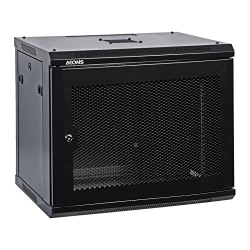 9U Professional Wall Mount Network Server Cabinet Enclosure 19-Inch Server Network Rack Meshed Door Low-Profile Black