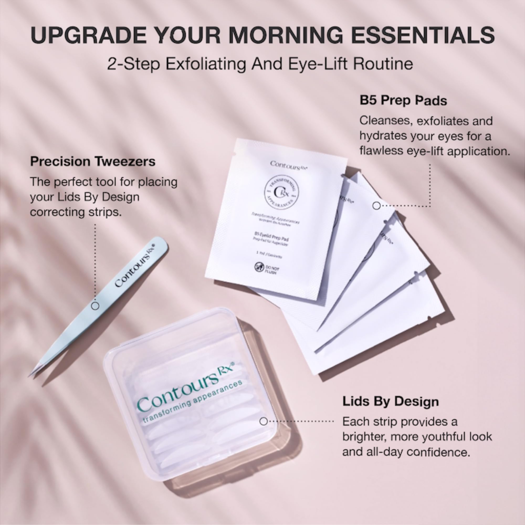 Contours Rx B5 Eyelid Prep Exfoliating Pads - Everyday Eyelid Cleansing Wipes & Makeup Remover Pads - Restorative Vitamin B5 Eyelid Cleanser Prep Pads to Brighten, Nourish & Hydrate (30 Pack)