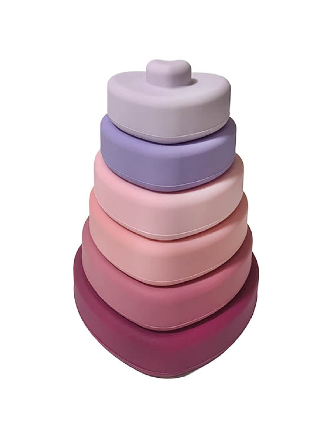 Baby Step Silicone Stacking Toys for Babies – Soft Building Tower & Baby Teether, Educational Ring Stacker Baby Sensory Toy, 6 Pieces Heart Shaped Purple Stacking Rings Tower